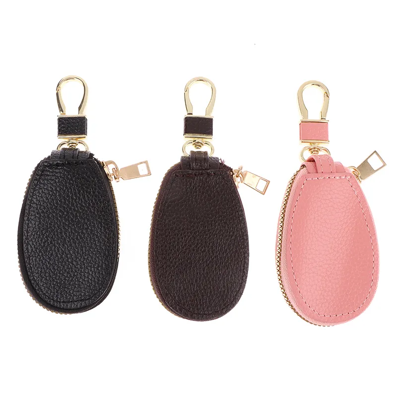 Leather Car Key Organizer Wallet For Men & Women Zipper Keychain Holder ...