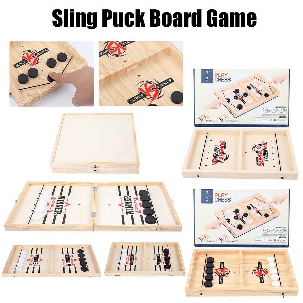 Sling Puck Game Board - Solid Wood Tabletop Fast-Paced Hockey Game, Fun ...