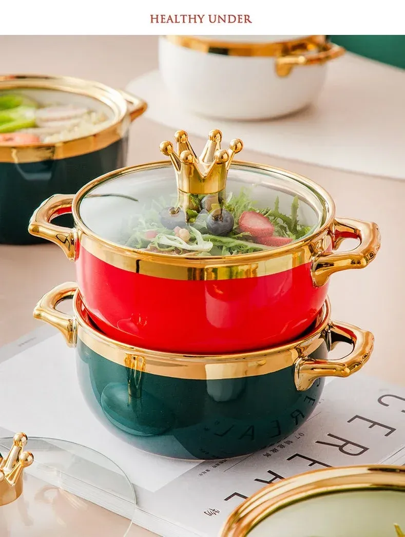 Nordic Ceramic Bowl with Lid: Versatile Kitchenware for Cereal, Soup ...