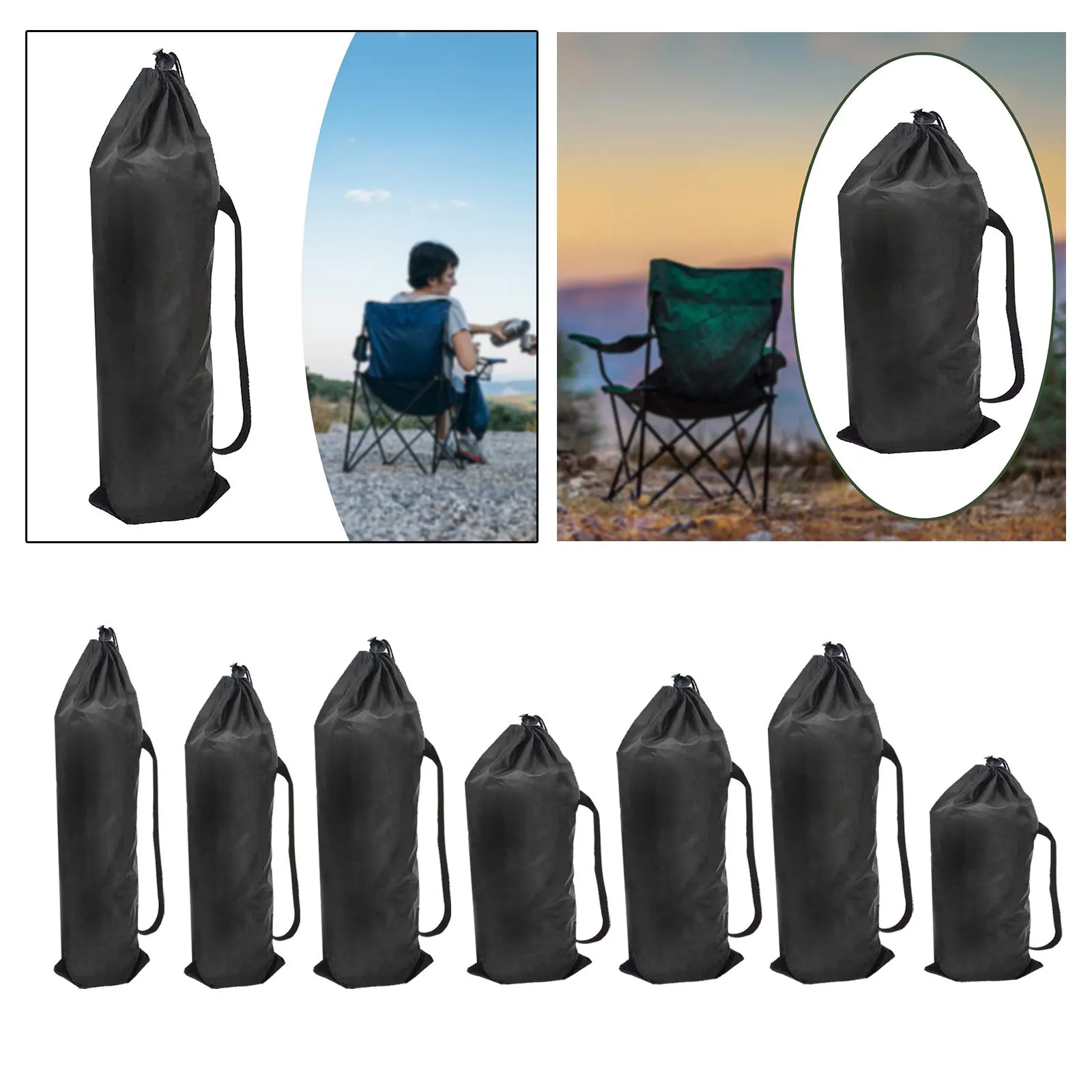 Black Oxford Heavy-Duty Folding Chair Bag with Drawstring and Strap for ...