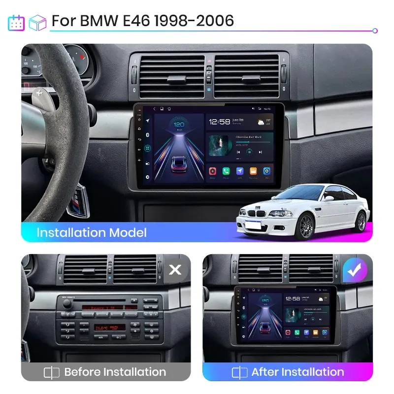 E46 Apple CarPlay, Android Auto Radio Unit, 7-Inch Touchscreen Car ...
