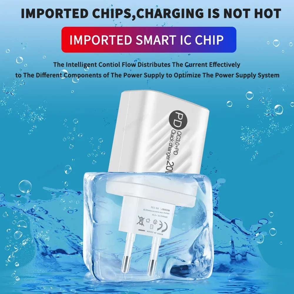 USB PD Charger 20W Dual Ports Fast Charging Type C Phone Charger ...