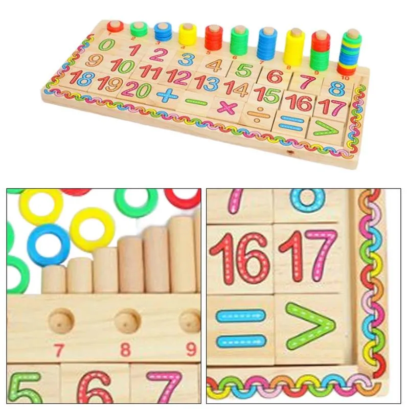 Wooden Counting Board Game Colorful Number And Shape Math Blocks For ...