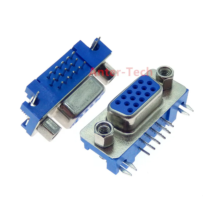 DB15 DR15 Female PCB Mount Connector, Right Angle D-Sub 3 Rows Blue ...