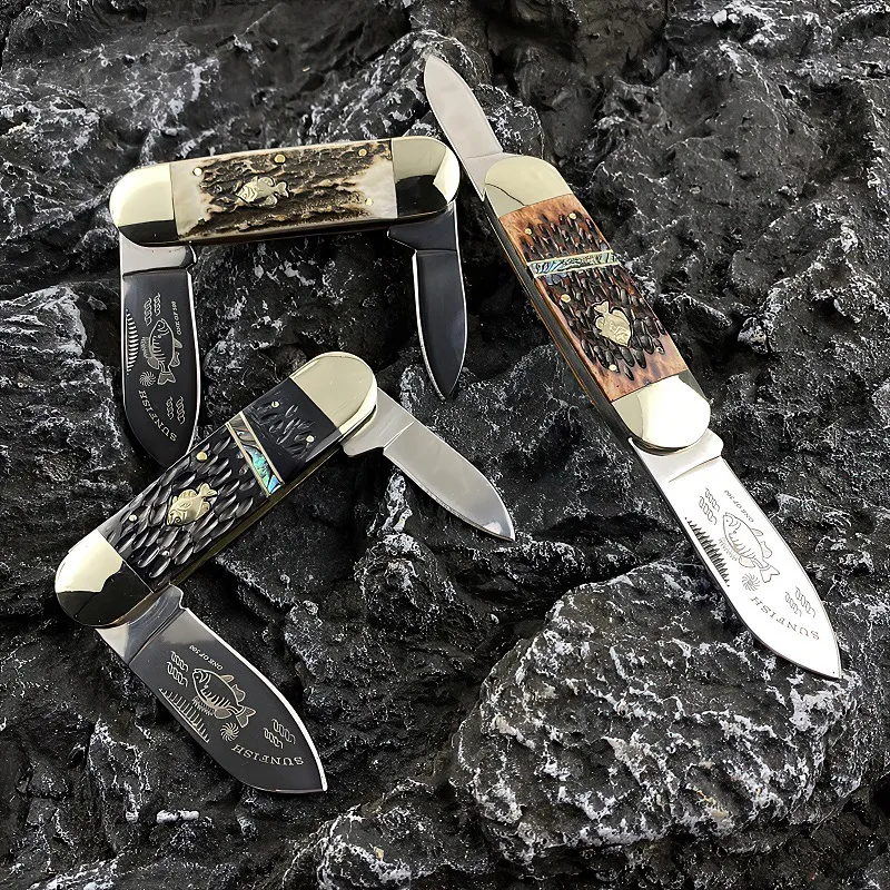 Sharp Beef Bone/Antler Handle Pocket Knife Damascus Steel/German Steel ...