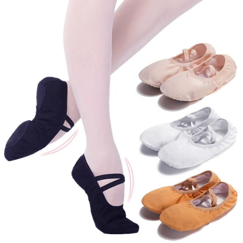 Girls Soft Canvas Ballet Shoes, Non-Slip Dance Slippers for Kids ...