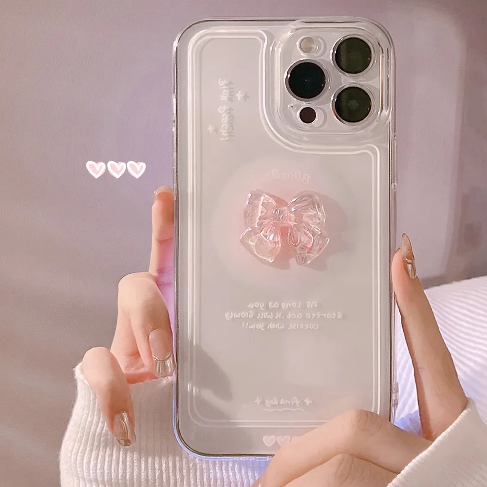 3D Crystal Bow Phone Case For IPhone Clear Acrylic Protective Cover For ...