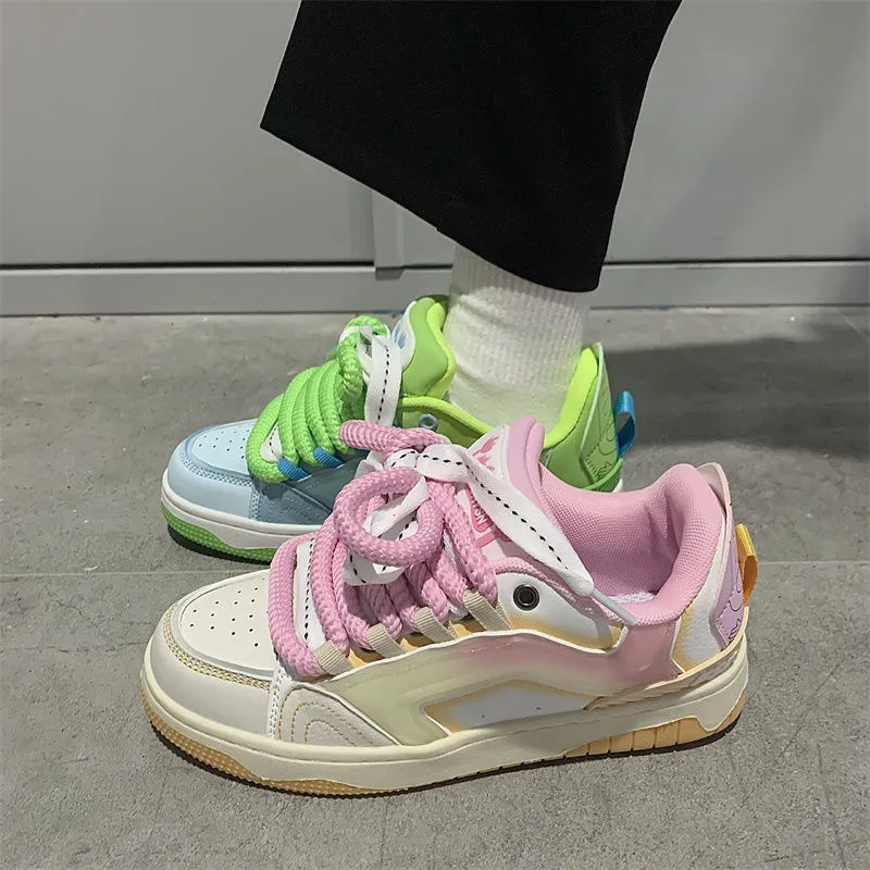 Trendy Patchwork Sneakers: Two-tone Matching Board Shoes with Thick ...