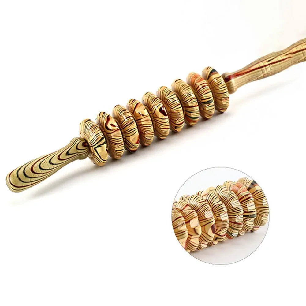 Wooden Massage Roller Stick Massager 9 Wheel Muscle Release Tool For ...