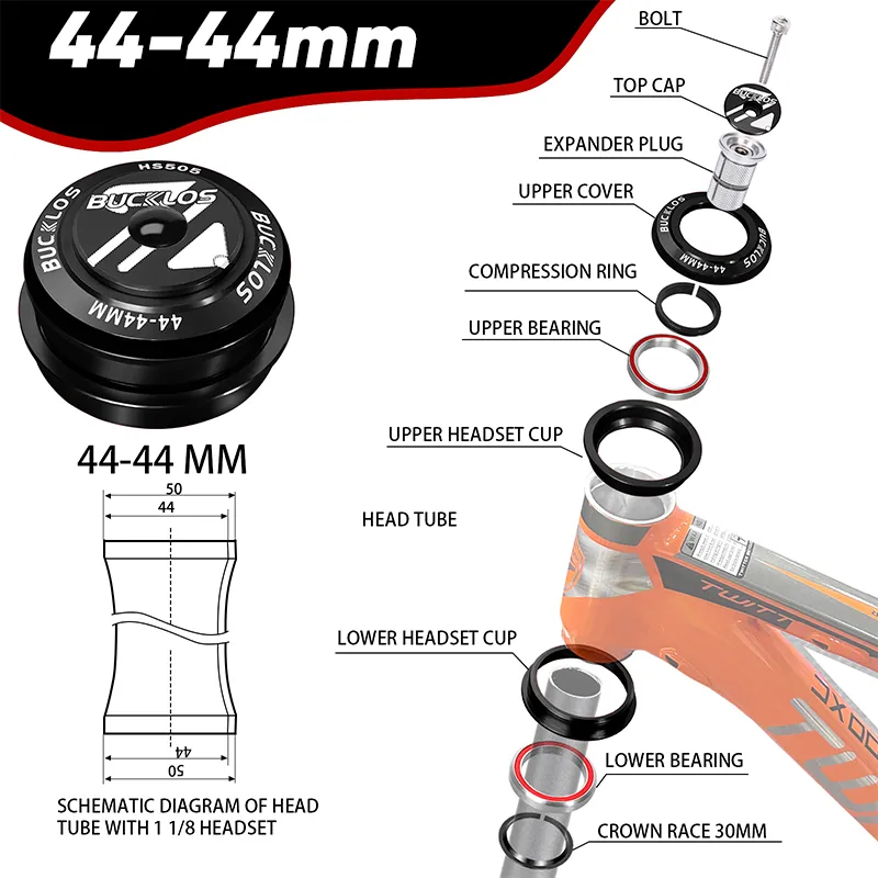 MTB Road Bike Headset Bearing, 34/44/50.6/52/55/56mm 1-1/8 Bicycle ...