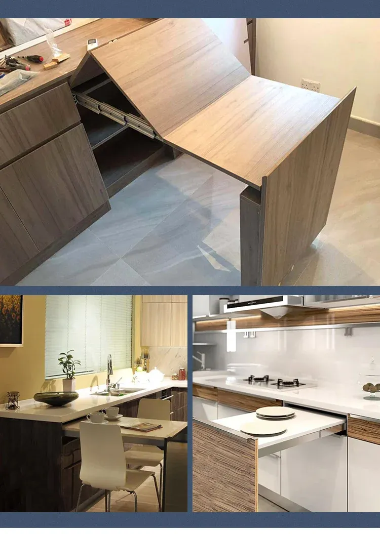 Folding Dining Table with Slide Cabinets, Aluminum Slide Rails, Kitchen ...