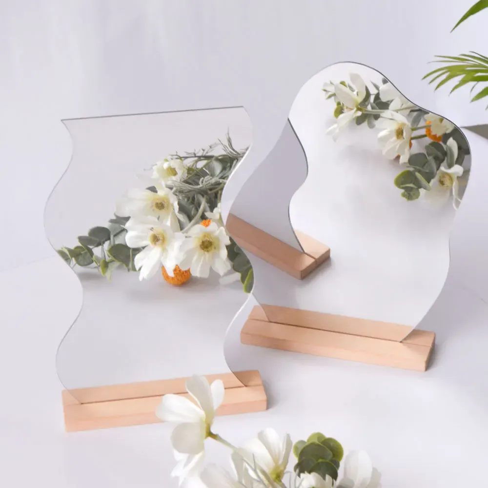 Decorative Makeup Mirror with Wooden Base, Irregular Acrylic Design ...