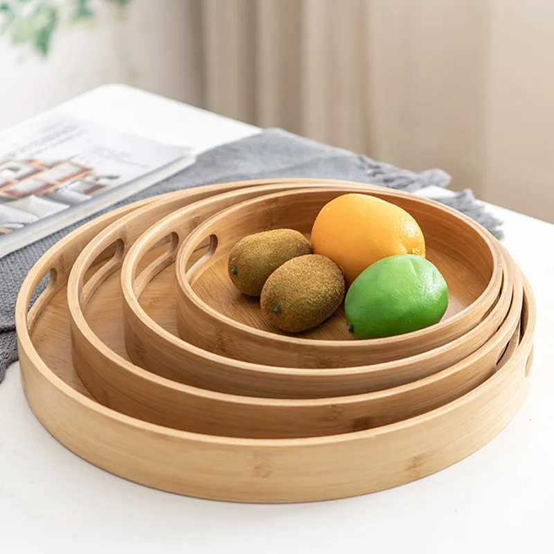 Bamboo Rectangular Round Tea Tray, Simple Wooden Storage Trays for ...