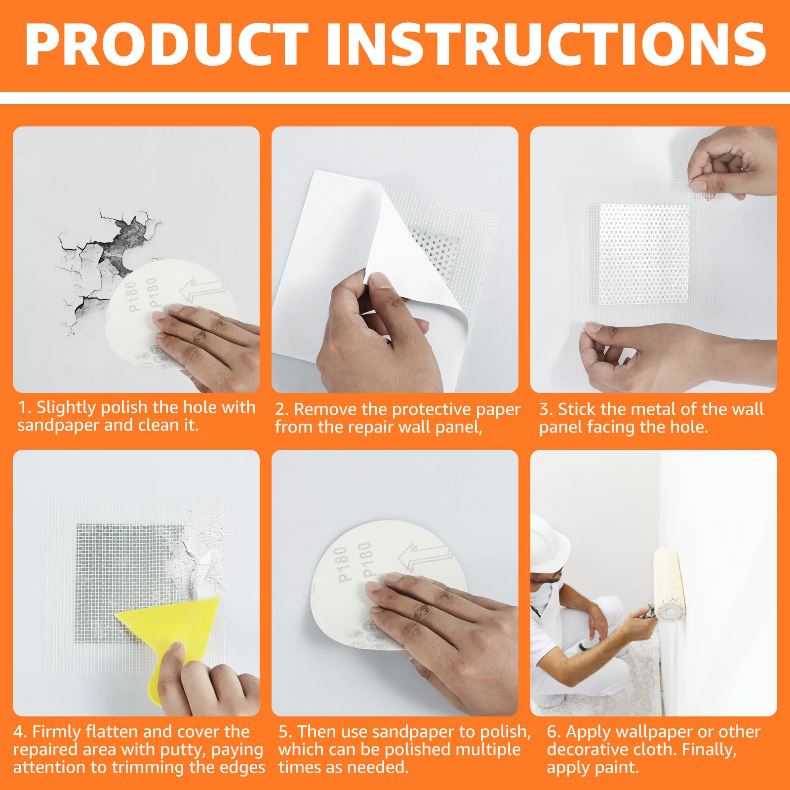 Drywall Repair Kit with 2/4/6/8 Inch Metal Wall Hole Repair Patches ...