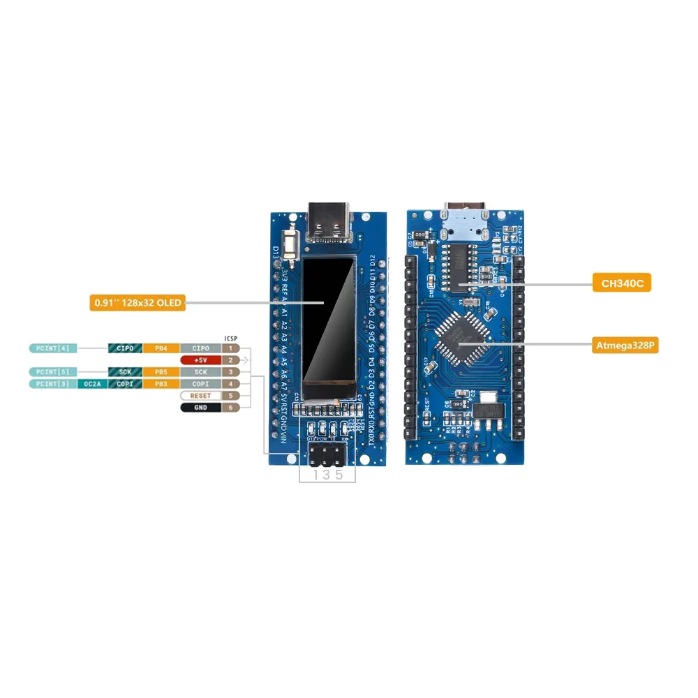 Compact Microcontroller Board With Integrated OLED Display, ATmega328P ...