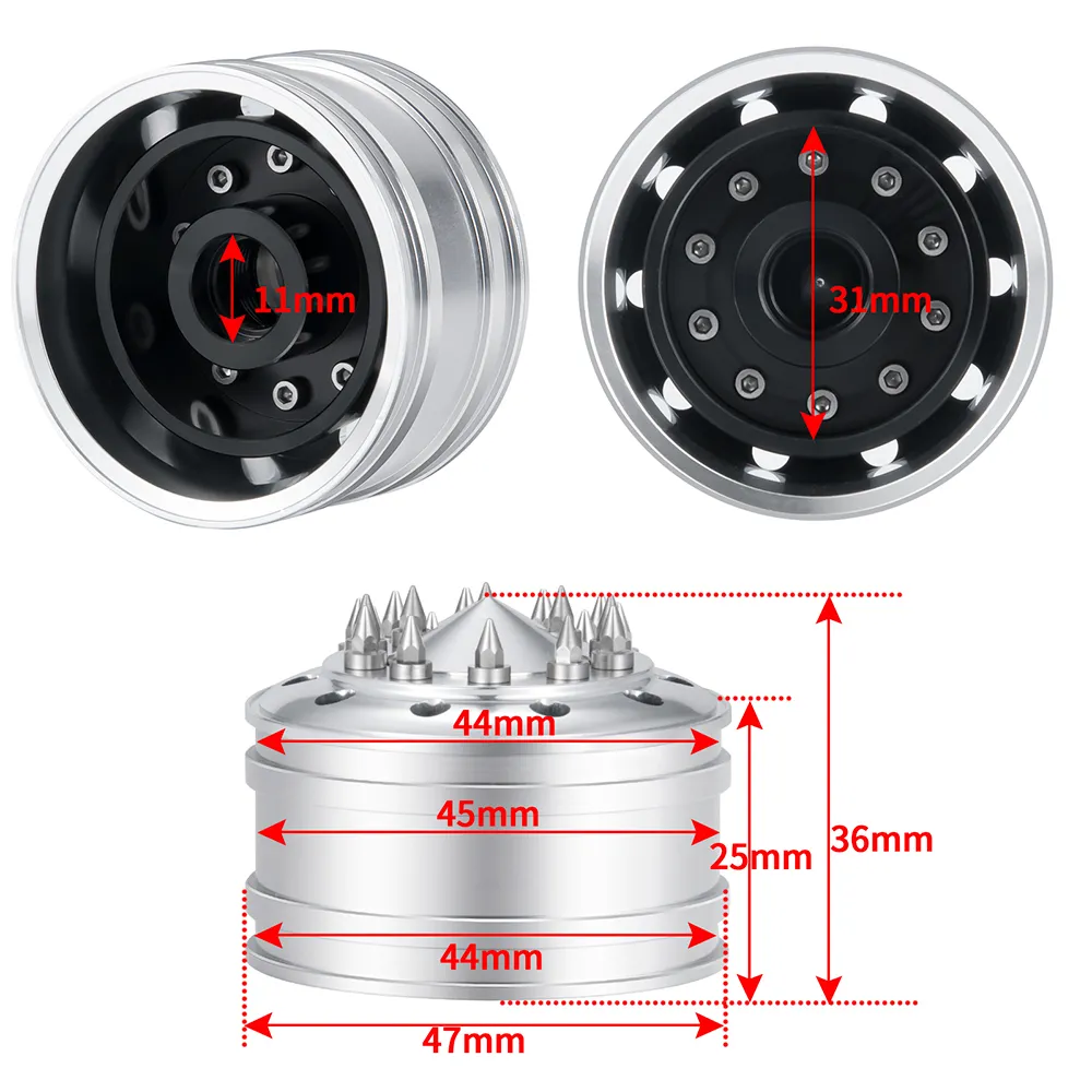 TRINOOD Aluminum Front Hub Rims for 1/14 Tamiya Trucks - Sturdy Upgrade ...