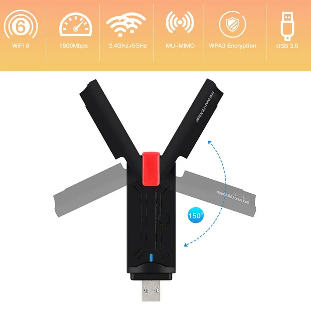DHgate.com:USB 3.0 Wi-Fi 6 Adapter, 1800Mbps Dual-Band (2.4/5GHz ...