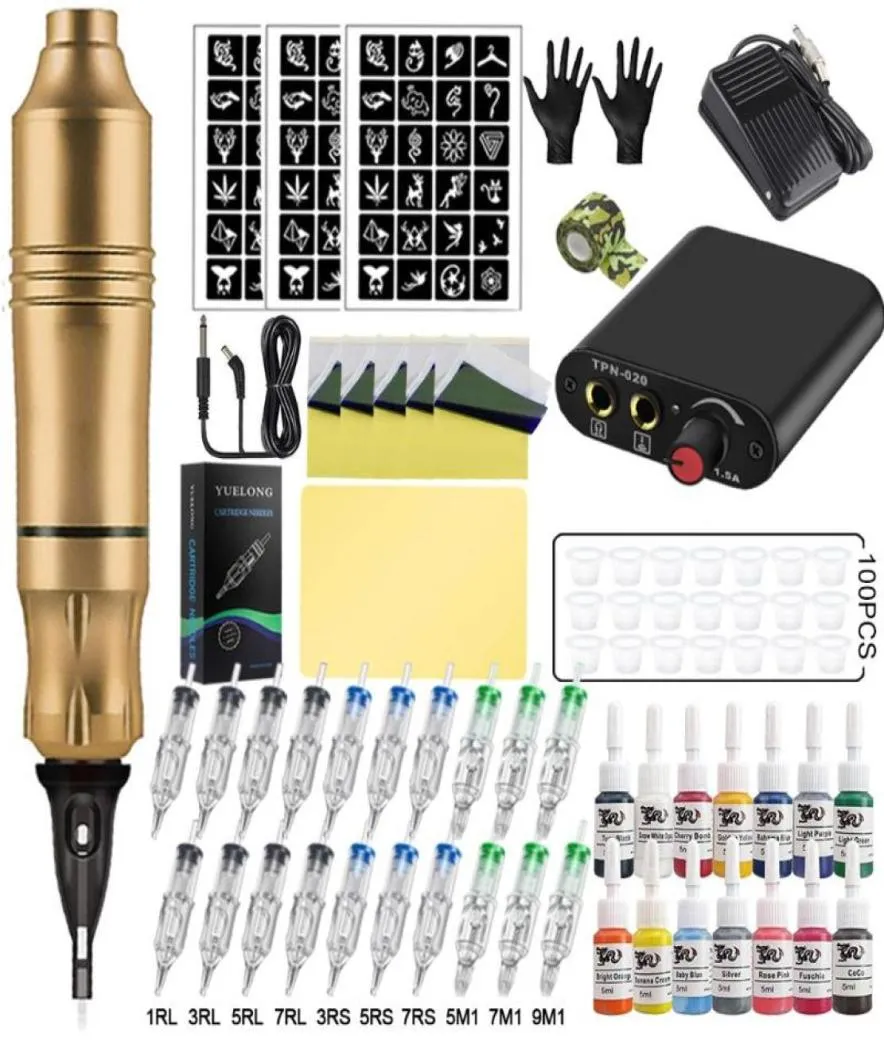 Complete Tattoo Kit: Rotary Tattoo Machine Pen with Power Supply & 20 ...