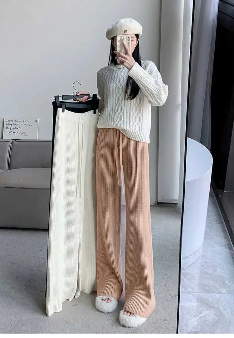 Women's High Waisted Wide Leg Pants - Solid Color, Casual, Lace Detail ...