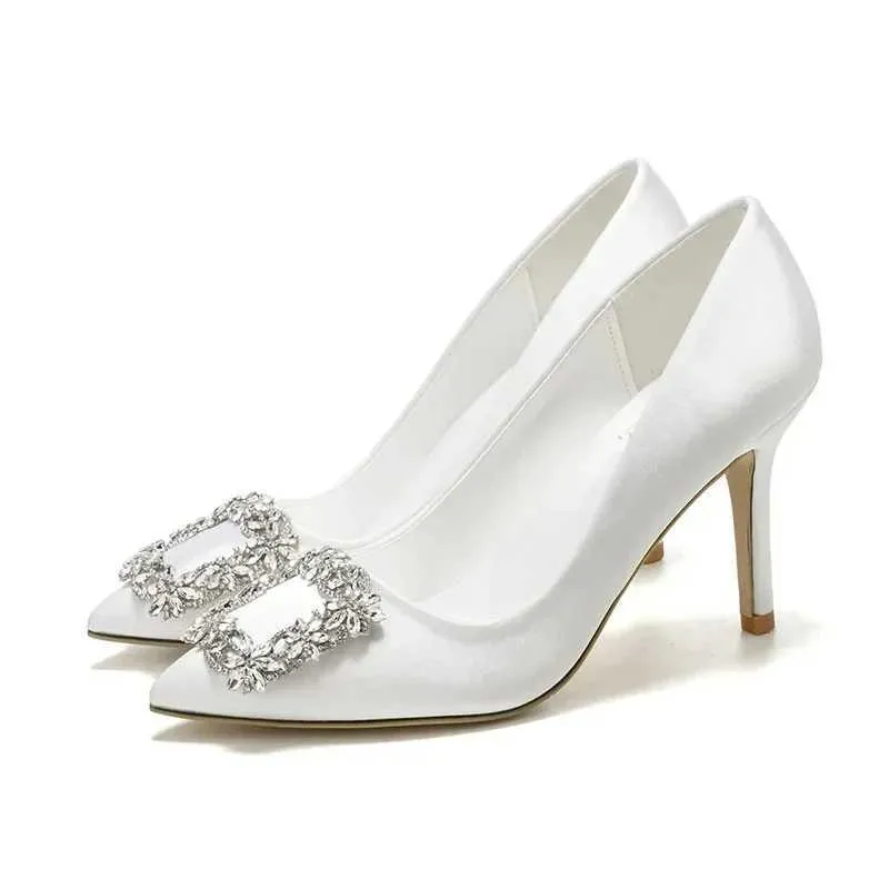Bulk Sandals 7cm High Heels Womens Satin Square Toe Sequined Bridal ...