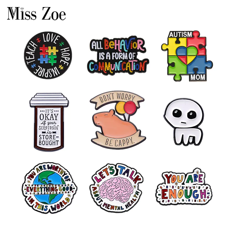 Mental Health Enamel Pins Custom Autism Brooches With TBH Creature ...