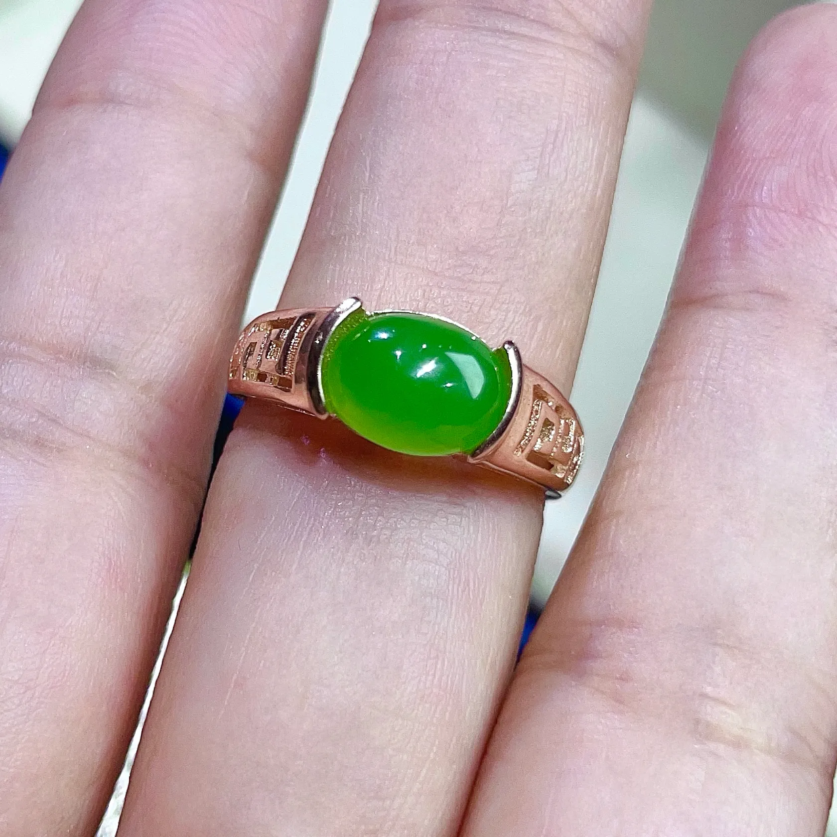 Natural Green Jade Ring 7mm x 9mm 2.5ct 925 Sterling Silver Band with ...