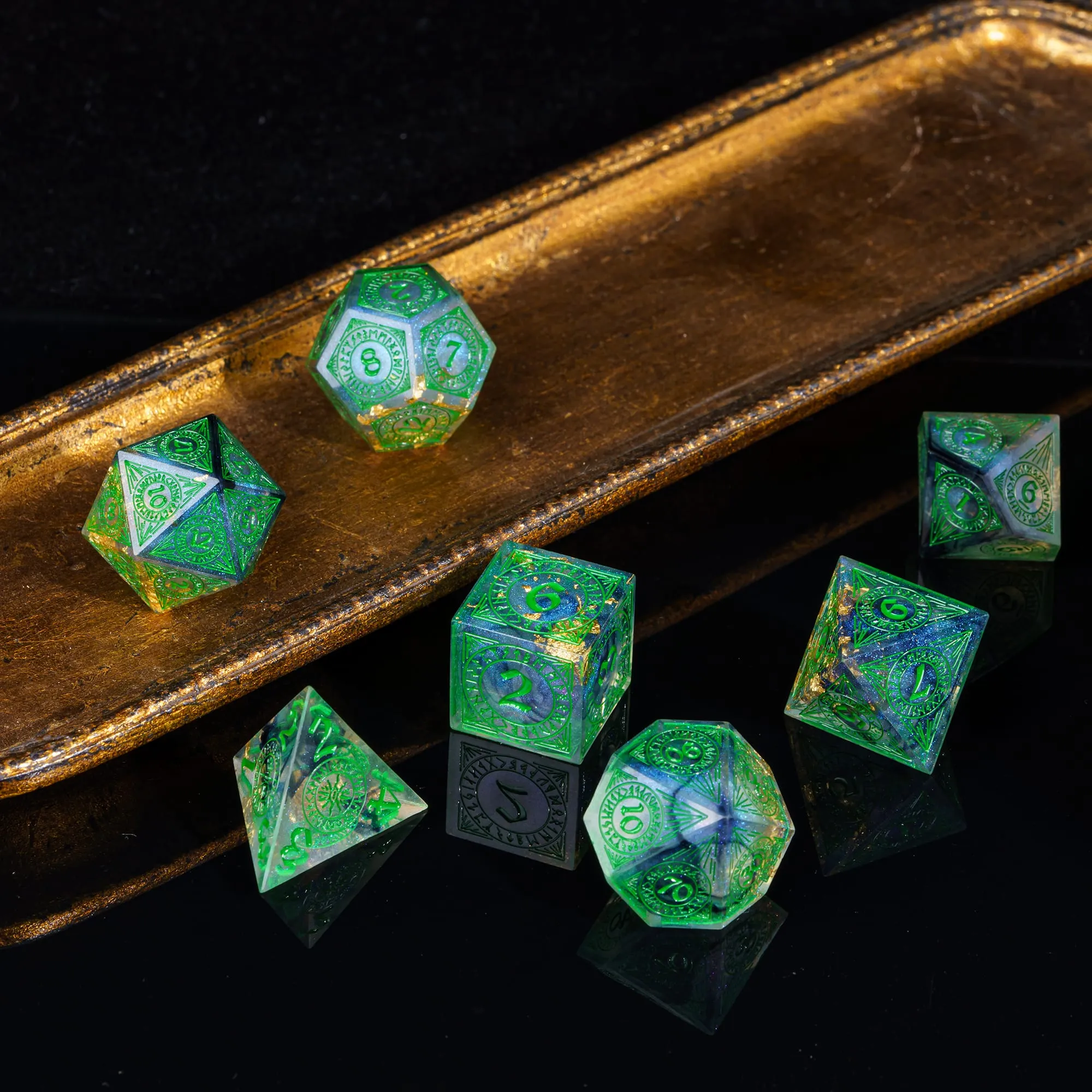 CRITALLIC Polyhedral Dice Set - Gold Foil, Sharp Edges Dice with Starry ...