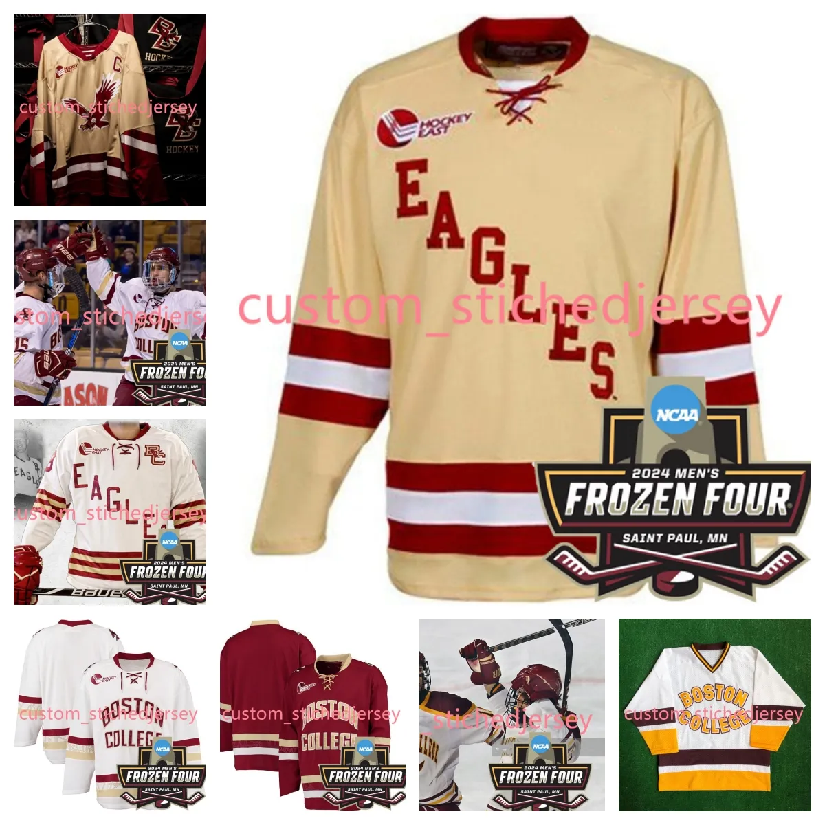 Will Smith 2024 Frozen Four Boston College Eagles Hockey Jersey 9 Ryan Leonard 34 Gabe Perreault ...