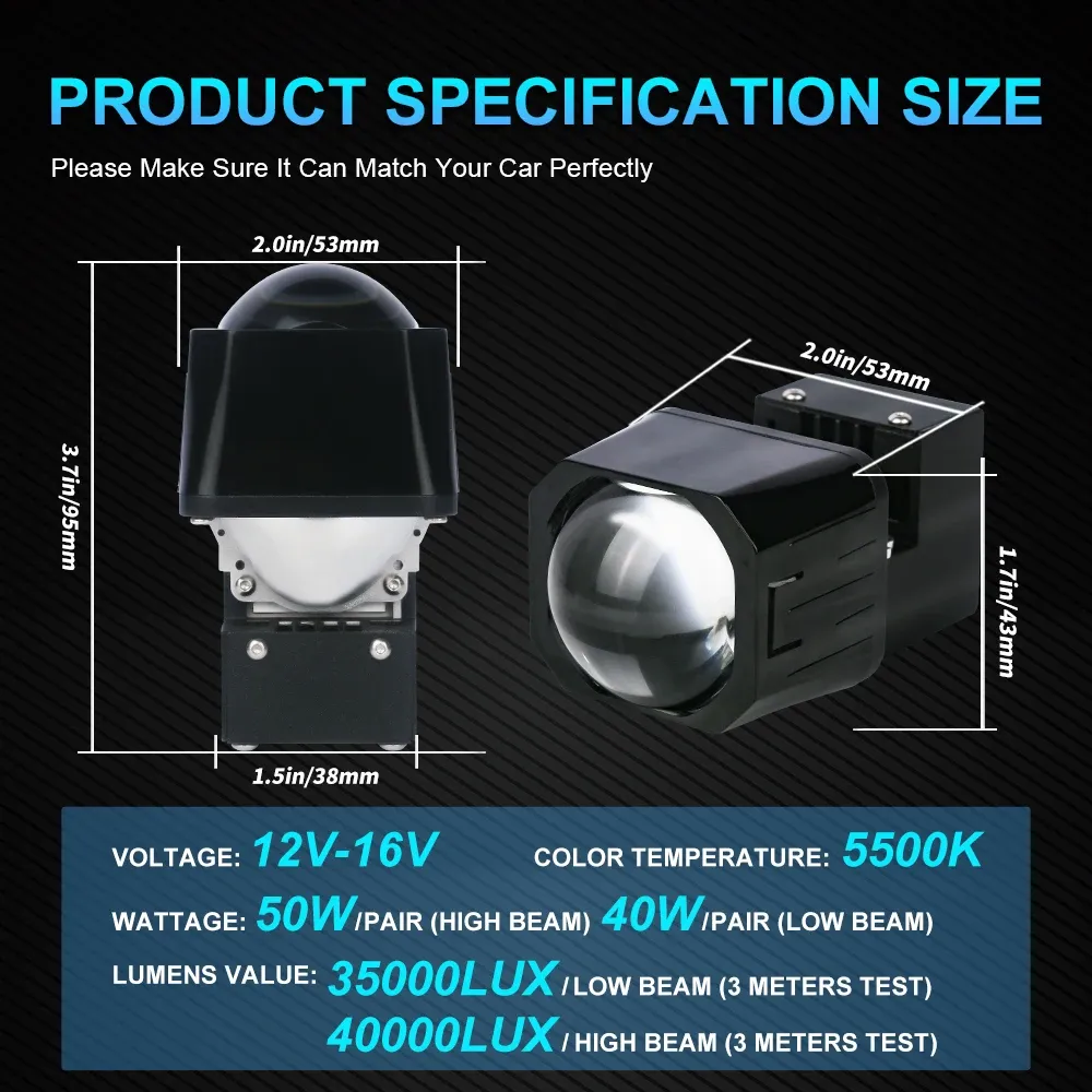 NLpearl 1.5 Inch Bi LED Mini Projectors High/Low Beam Matrix Lights ...