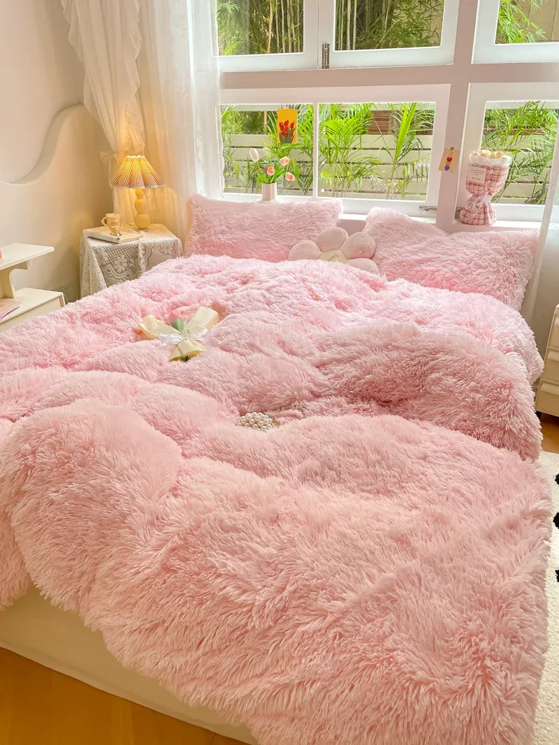 Flannel Velvet Duvet Cover With Zipper Warm Plush Winter Bedding Set ...