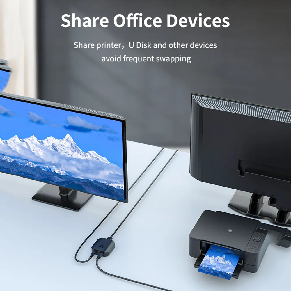USB 3.0 Splitter 2 Port KVM Sharing Switcher 2 in 1 Out for 2 Computers ...