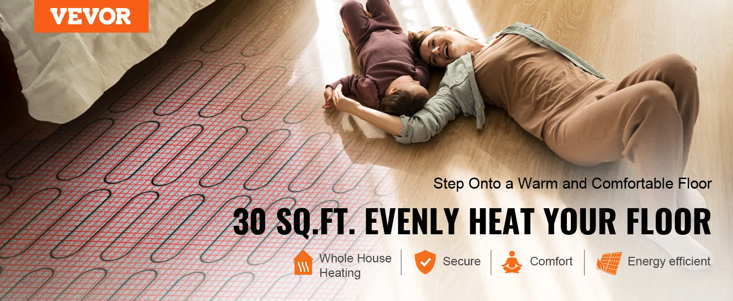 Electric Underfloor Heating Mat Kit - 10-100 Sq Ft, Programmable ...