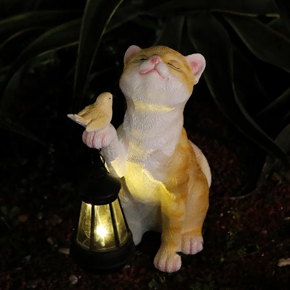 Creative Resin Cat garden gnome figurines Solar Lamp - Mini Outdoor ...