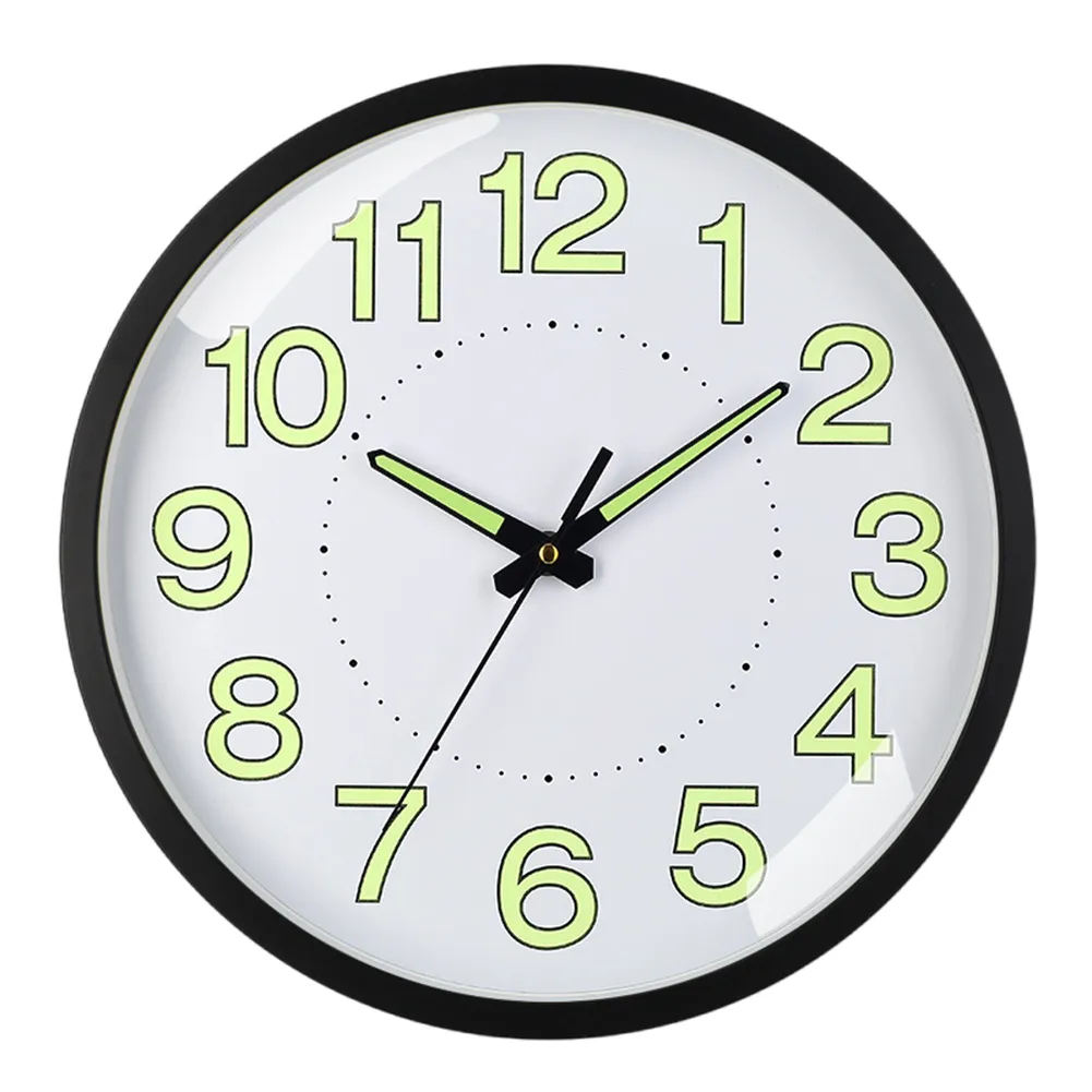 12 inch illuminated wall clock with energy-absorbing numerals and hands ...