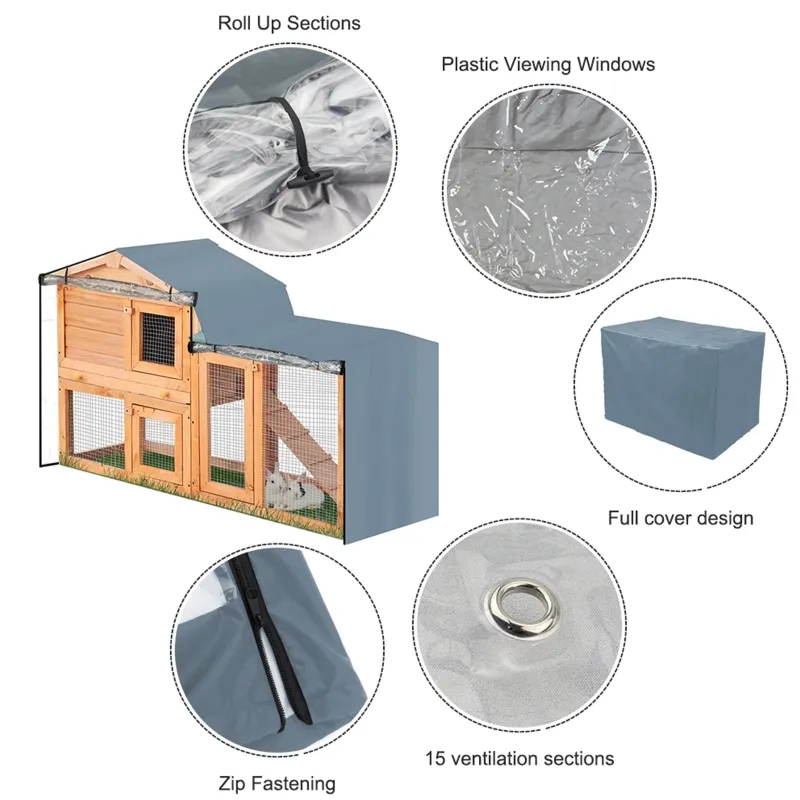 Heavy Duty 210D Double Decker Rabbit Hutch Cover Windproof With Clear ...