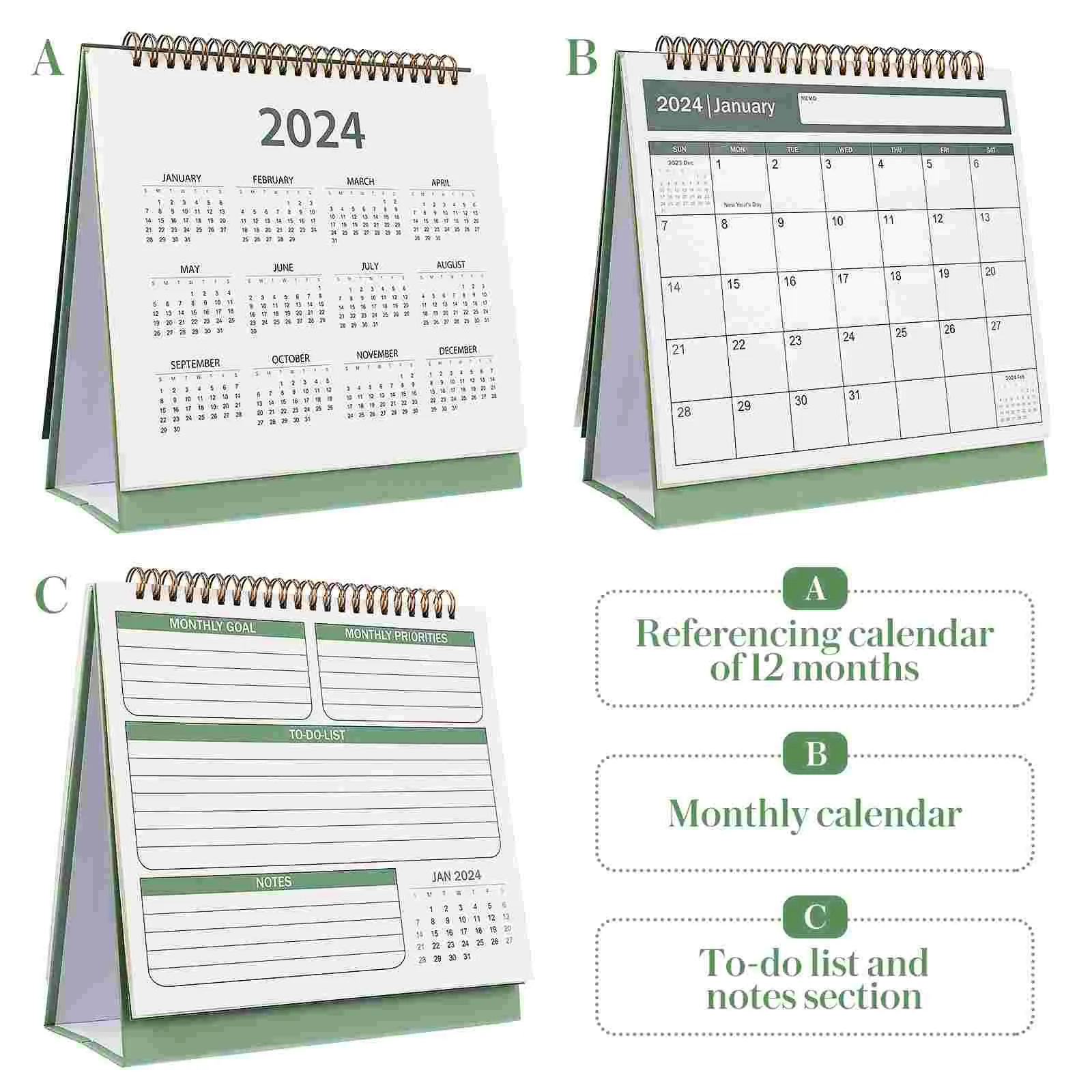 2025 Desk Calendar - Monthly Planner with Holidays & To-Do List Green ...