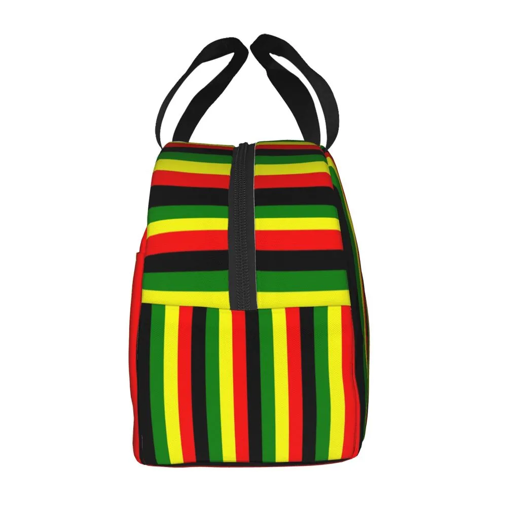 Custom Rasta Striped Modern Picnic Lunch Bag Red, Green, Gold Insulated ...