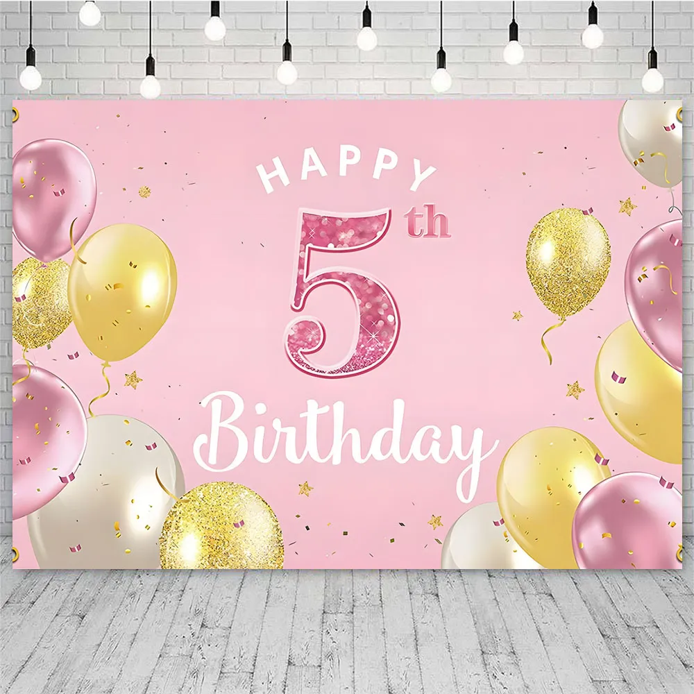 Pink Sweet 5th Birthday Backdrop Vinyl Photography Banner, Spray ...