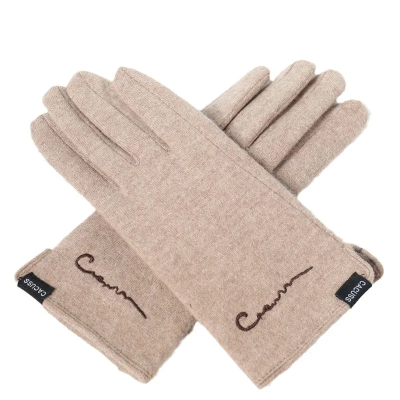 Knitted Woolen Five Fingers Gloves for Women, Microfiber with Fleece ...