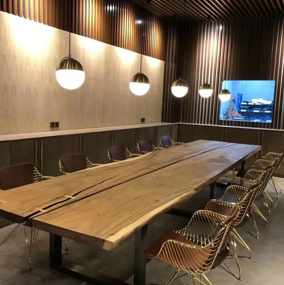 Modern Walnut Dining Table With Custom Size Side Panels Industrial ...