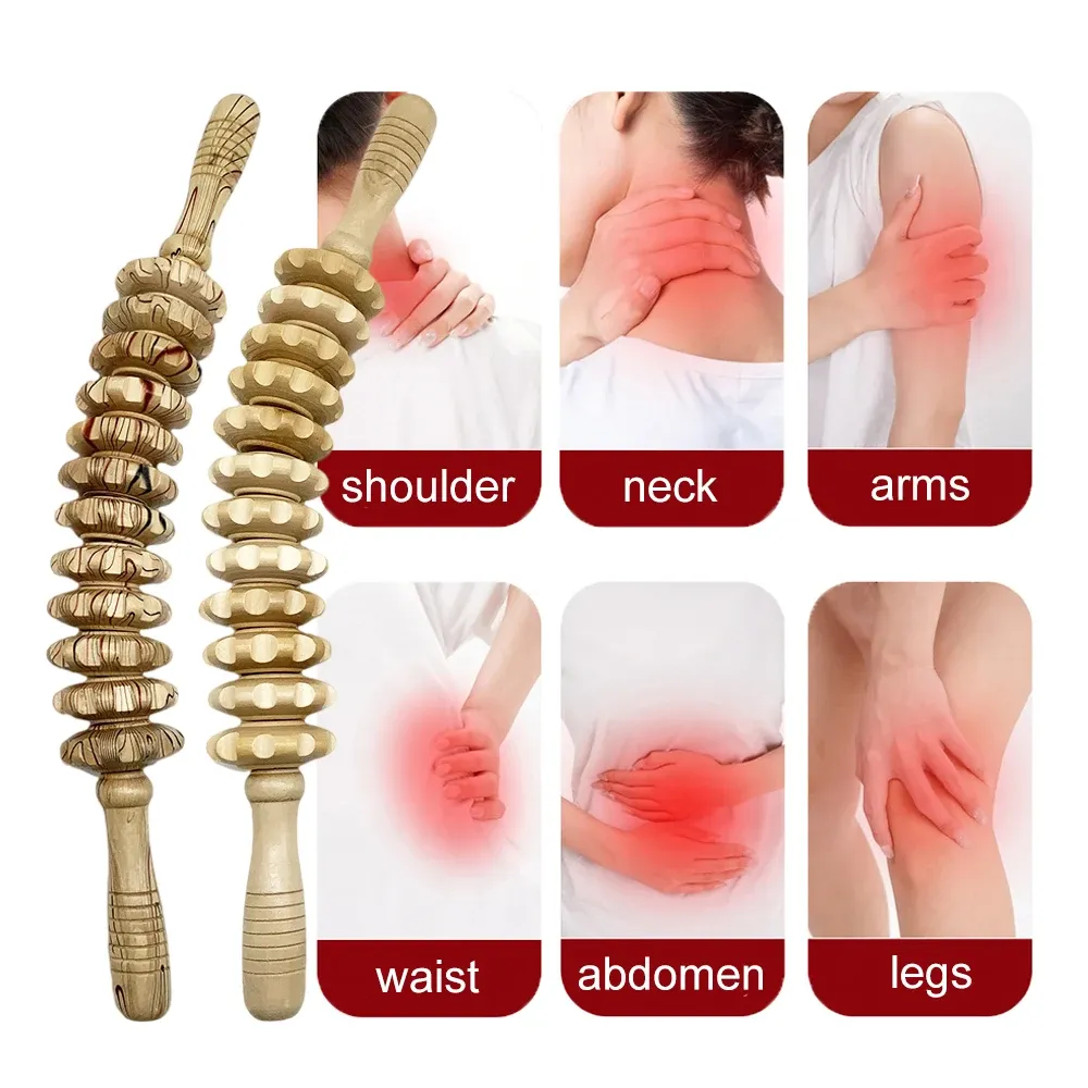 Wooden Yoga Meridian Rod Massage Roller with 12 Wheels for Whole Body ...
