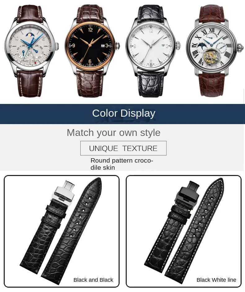 Crocodile Grain Leather Watch Strap: 21mm Leather Watch Strap ...