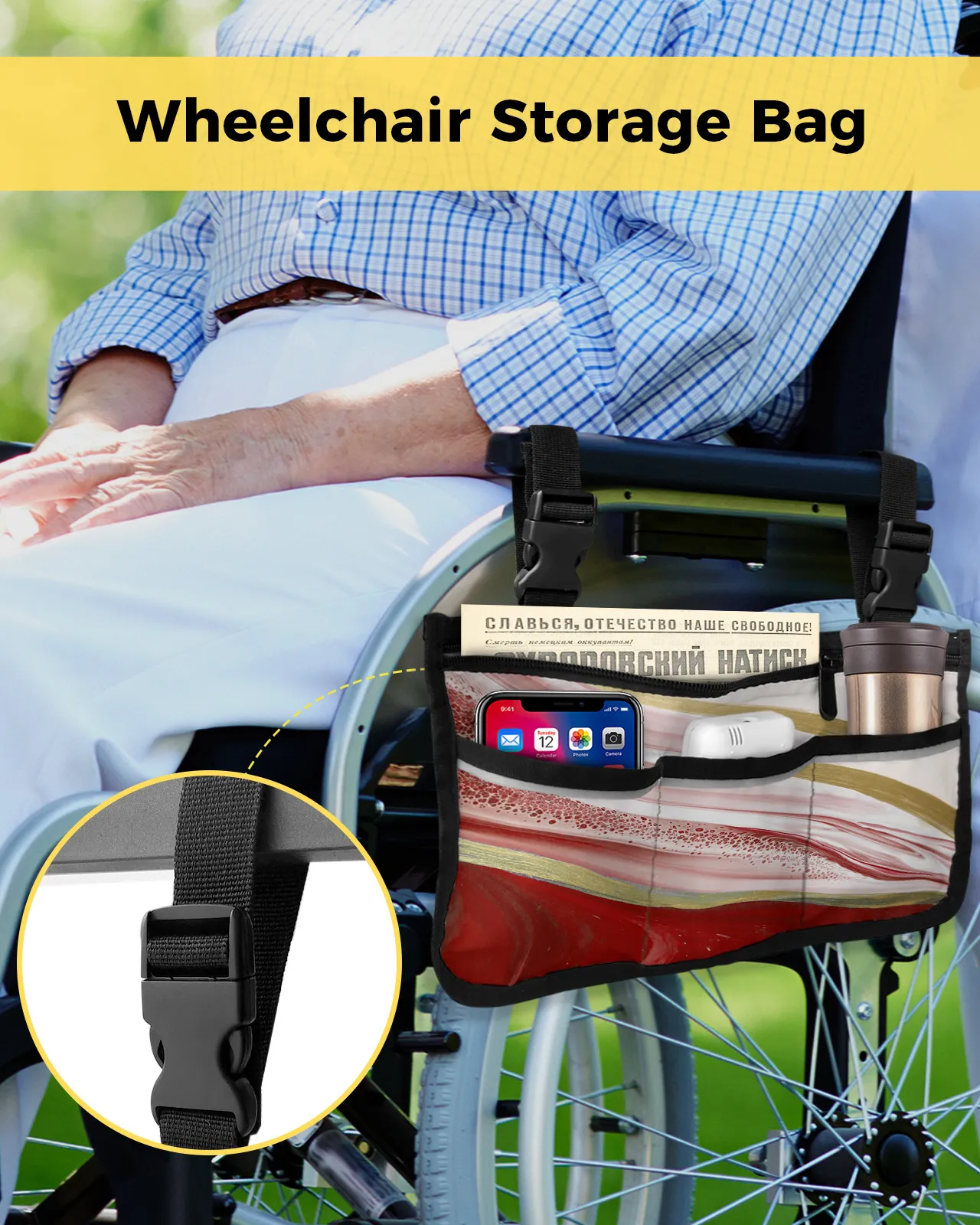 Marble Texture bag wheelchair with Armrest and Side Pockets - Red ...