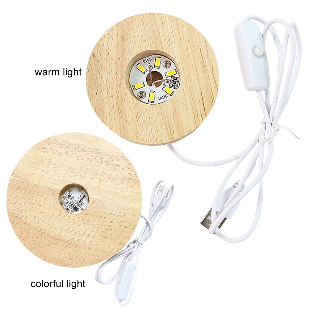4 Inch Illuminated Display Base Wooden LED Night Light Base Round LED ...