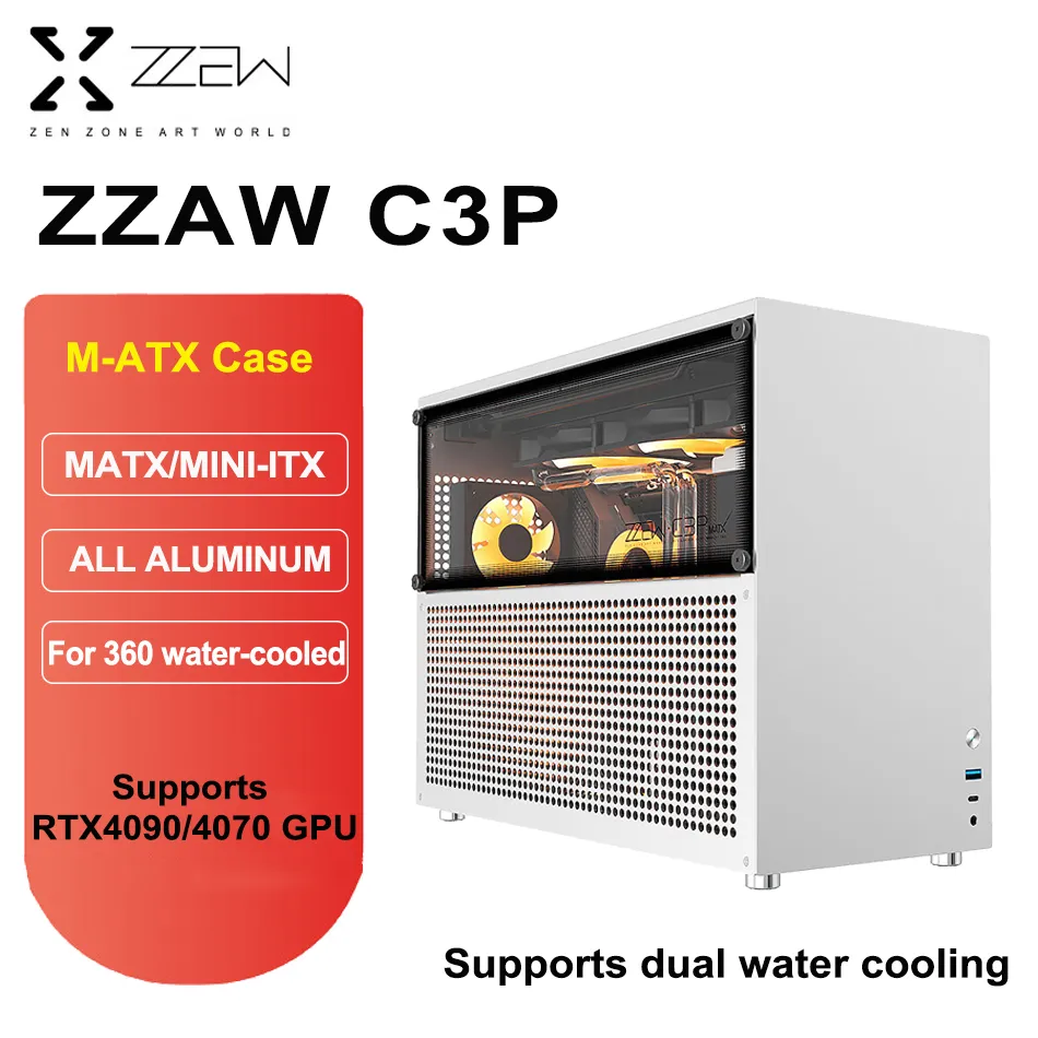 DHgate.com:ZZAW C3P All-Aluminum MATX Mini Case, Side Tempered Glass, ATX PSU, for RTX4090/4070 ...