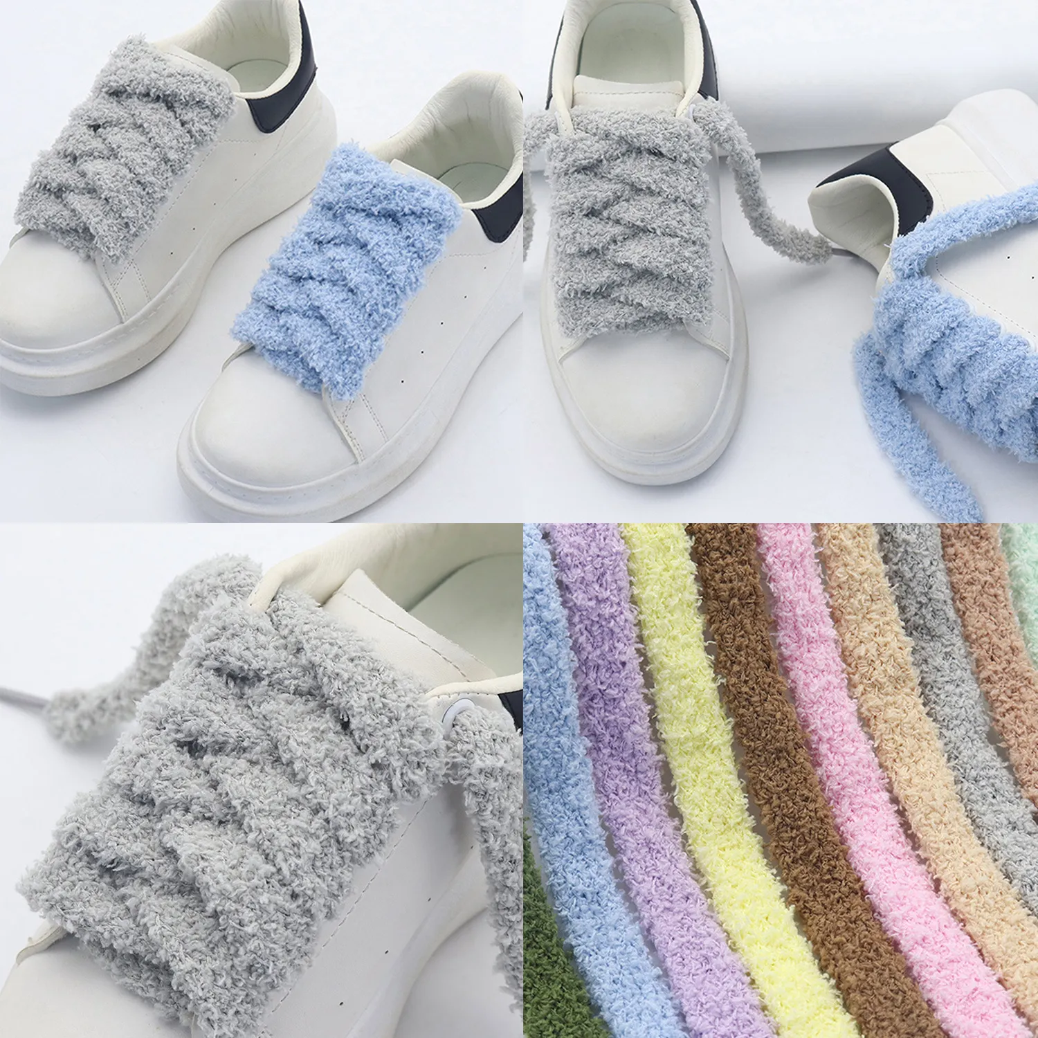 12 Bright Colors Plush Shoelaces 1.5cm Wide Flat... From ...