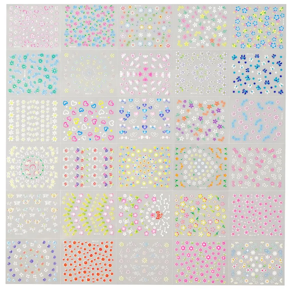 Black and Colorful 3D Daisy and Sakura Nail Art Stickers Self-Adhesive ...