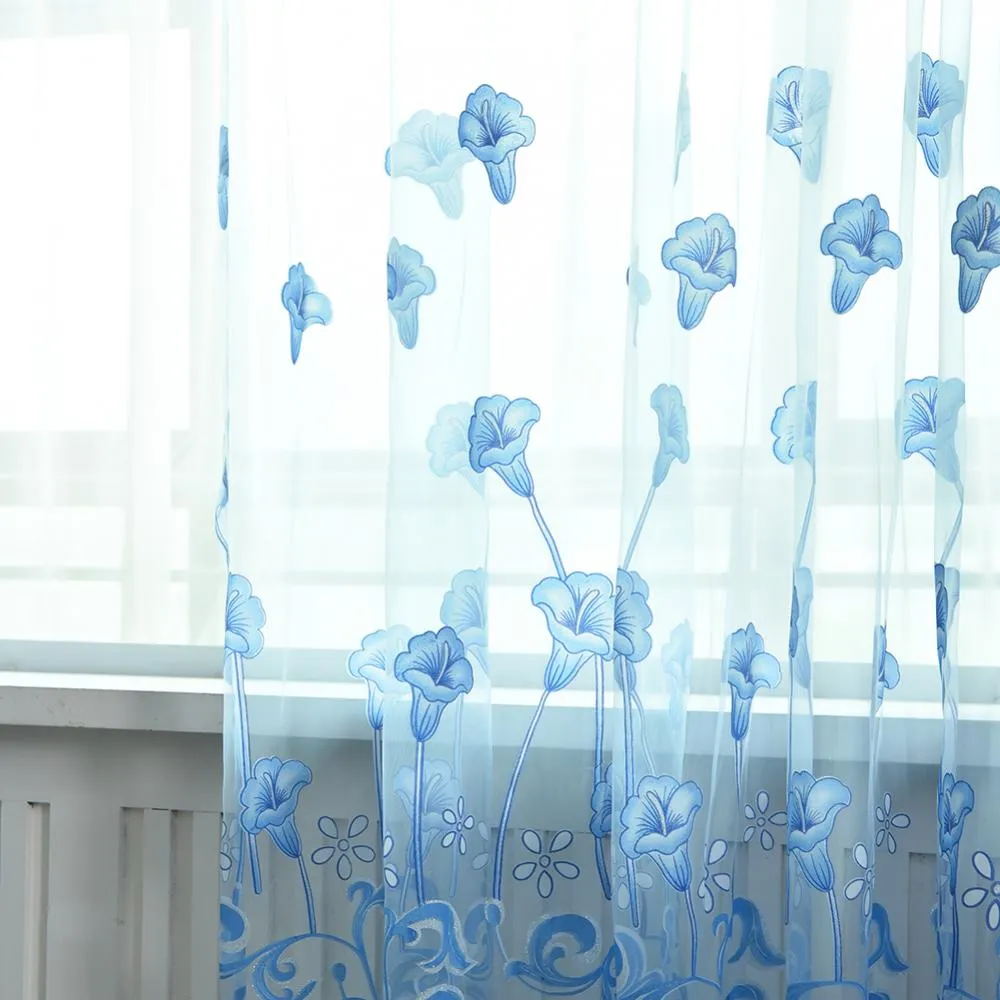 Translucent Window Curtain Tulle Drape Sheer Flower Mesh Curtains for ...