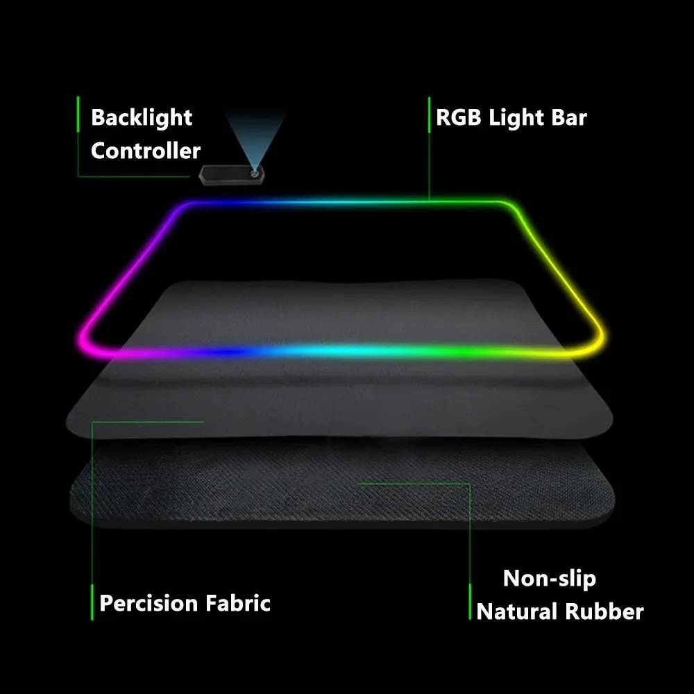 Genshin Impact Xiao RGB Gaming Mouse Pad Non Slip Colorful Luminous Desk Mat Keyboard Mouse Mat ...
