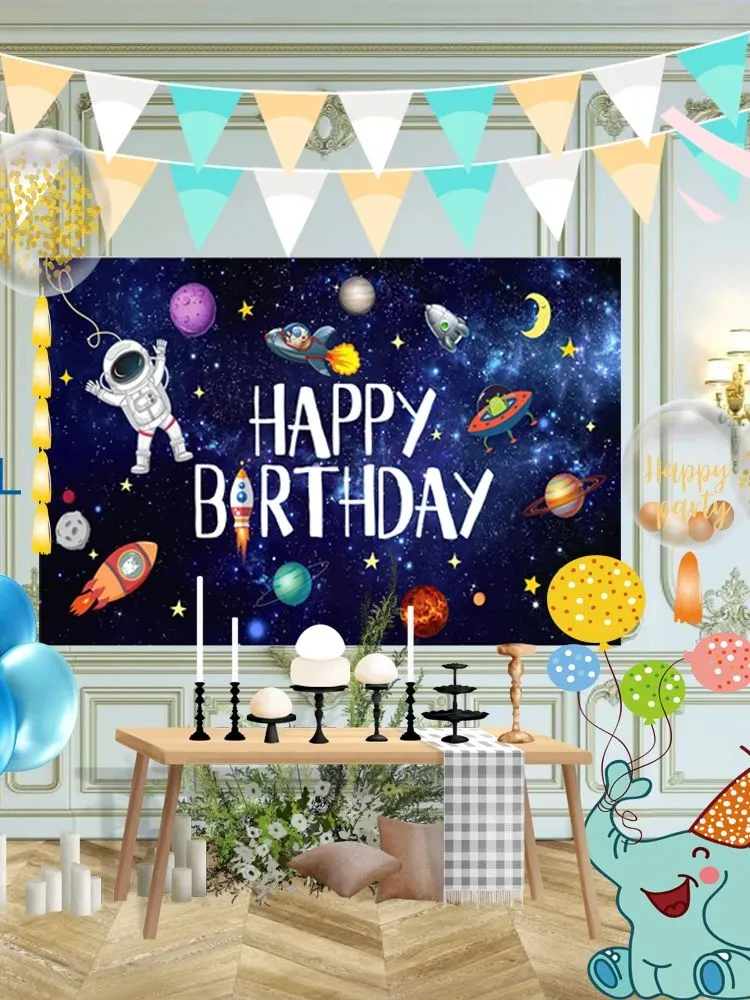 Outer Space Birthday Backdrop Banner Vinyl Astronaut Rocket Spray ...